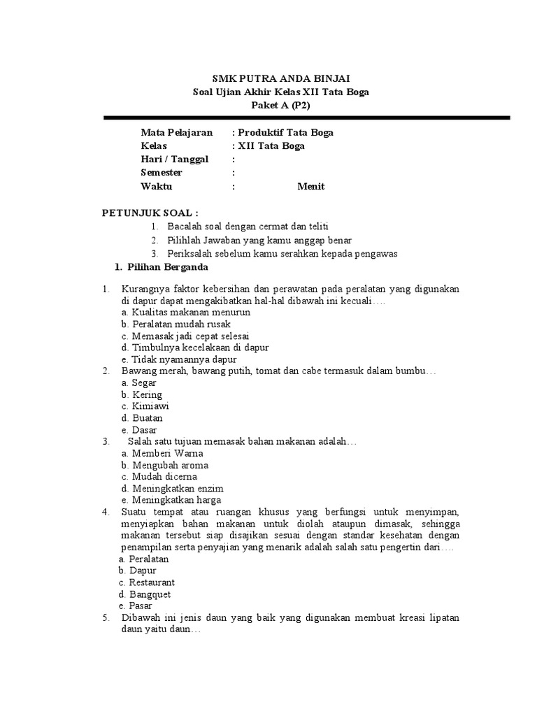 Soal Cadangan P2 (C2) Kelas XII | PDF