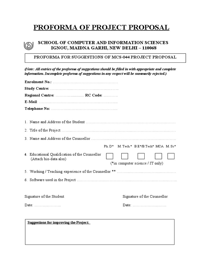 IGNOU MCA MCS44 Proforma | PDF