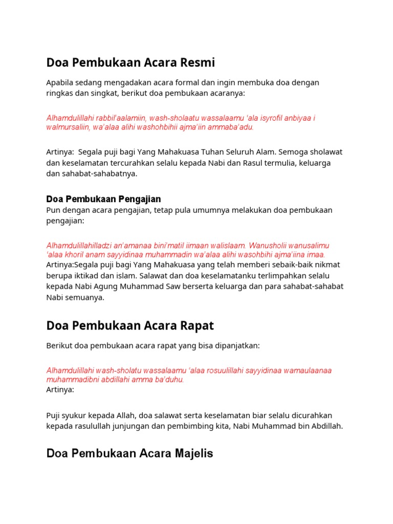Doa Pembukaan Acara Resmi | PDF