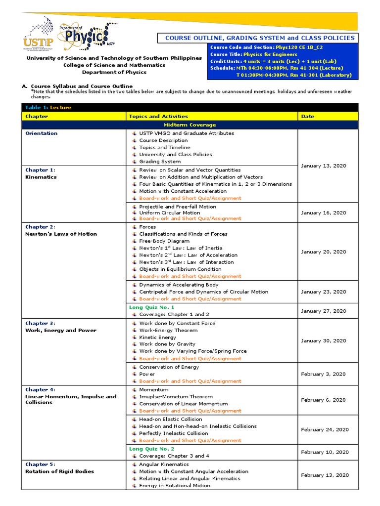 2 - Phys120 BS CE 1B - C2 Course Outline and Policy Contract | PDF ...