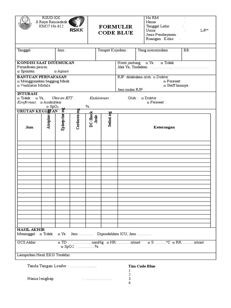 Form Code Blue - 104634 | PDF