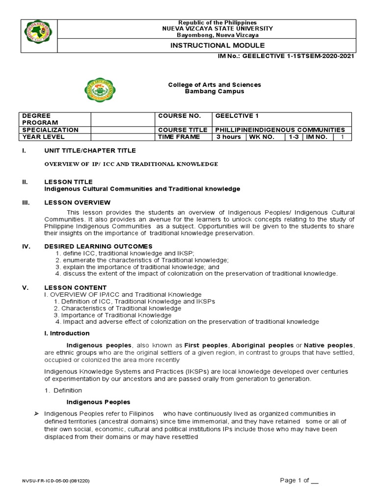 Module 1 Overview of Ip Icc TK | PDF | Indigenous Peoples | Traditional ...