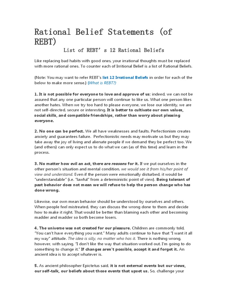 Rational Belief List | PDF | Rational Emotive Behavior Therapy ...