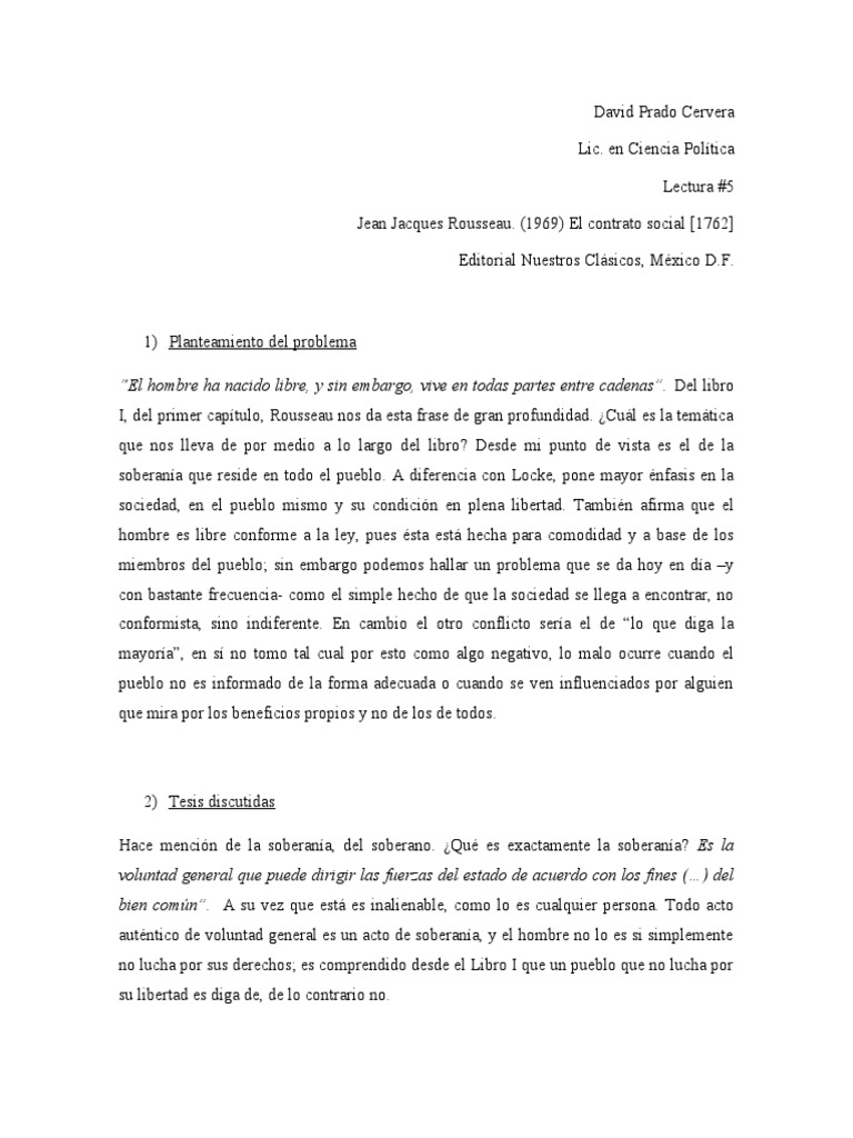 El Contrato Social, Dr. Barrientos. | PDF | Soberanía | Jean-Jacques ...