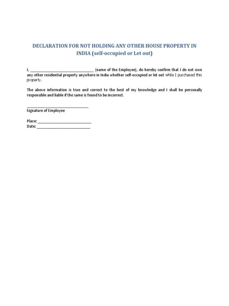 Declaration For Not Holding Any Other House Property | PDF