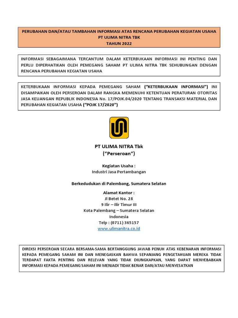 Keterbukaan Informasi-Perubahan Kegiatan Usaha | PDF | Pengelolaan Keuangan & Uang