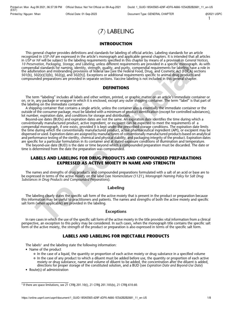 USP Chapter 7: Labeling Standards | PDF | Packaging And Labeling ...