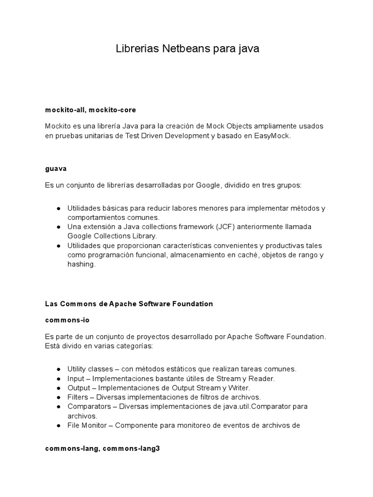 Librerias Netbeans para Java | PDF | Java (lenguaje de programación) | Biblioteca (informática)