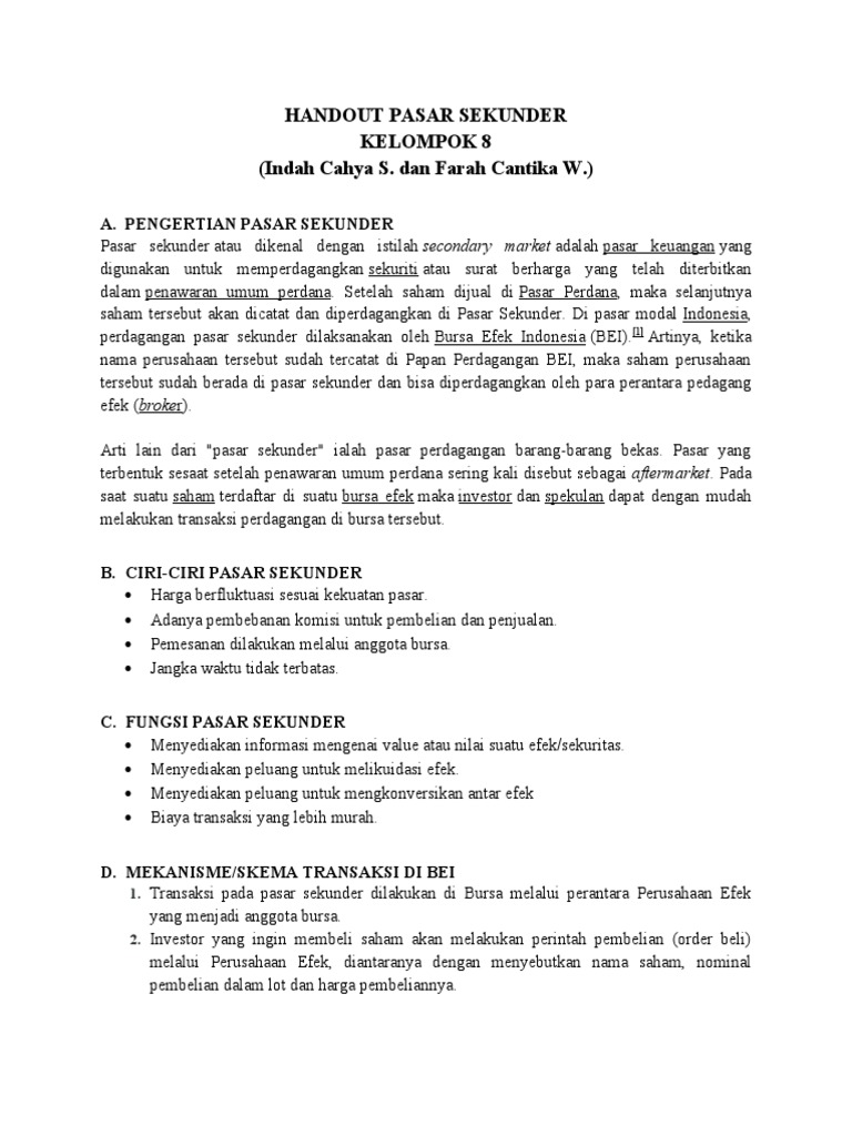Panduan Lengkap Pasar Sekunder | PDF
