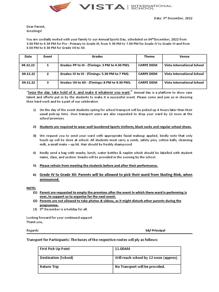 Annual Sports Day - Circular - Event 3 | PDF