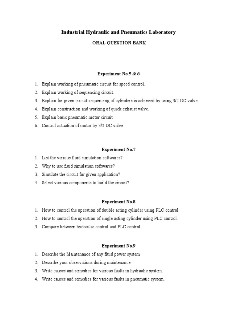 Industrial Hydraulic and Pneumatics Laboratory 1 | PDF