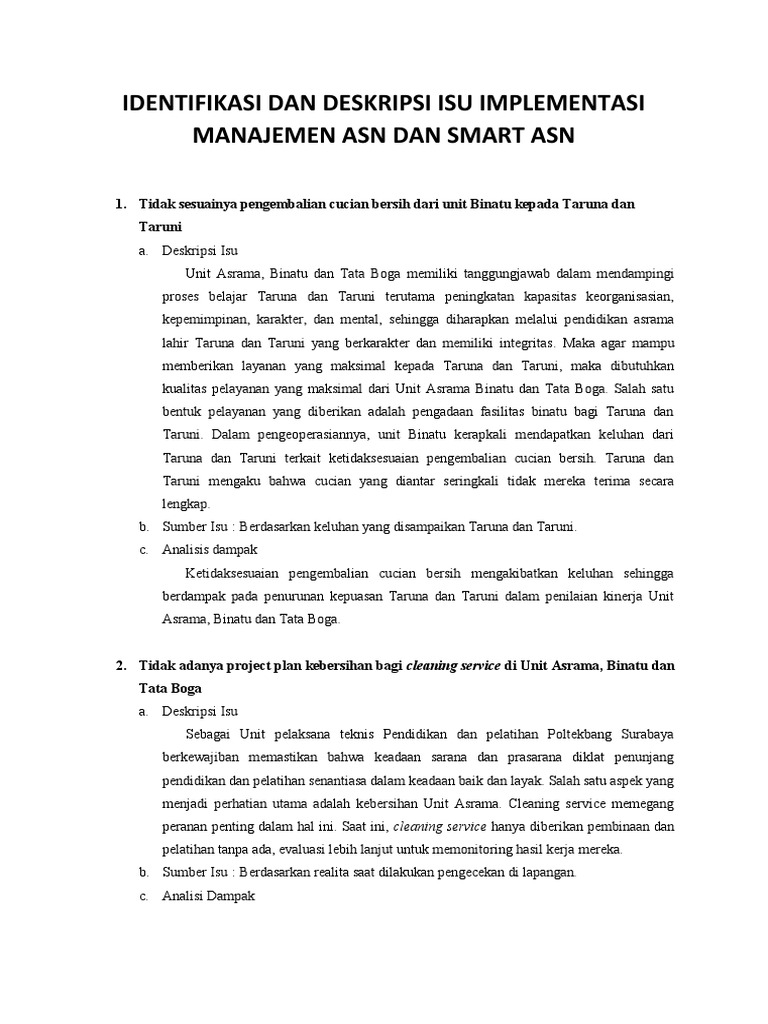 Identifikasi Dan Deskripsi Isu Implementasi Manajemen Asn Dan Smart Asn - Khesuma Wardani | PDF