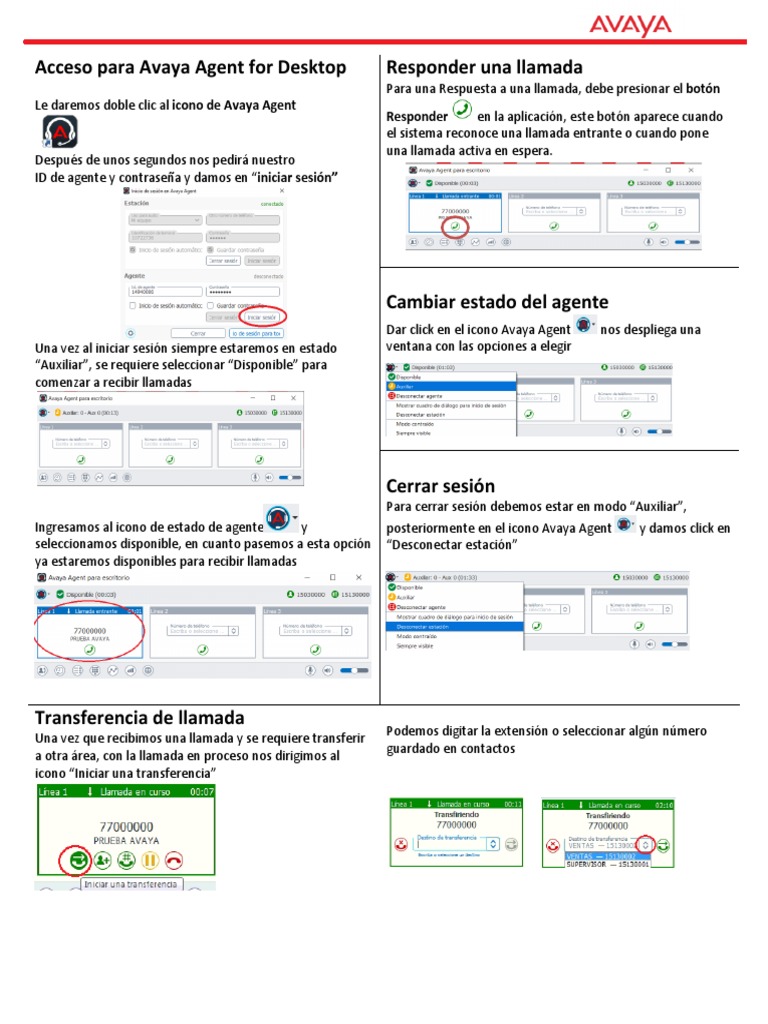 Guía Rápida: Avaya Agent Desktop | PDF | Informática | Software