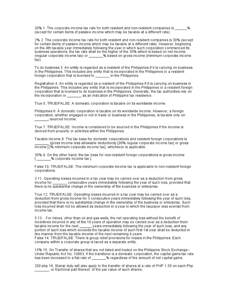 Taxation Reviewer 2022 | PDF | Tax Deduction | Corporate Tax