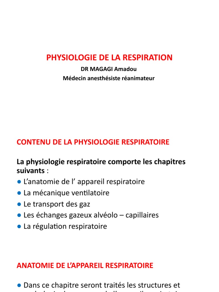 1.la Physiologie de La Respiration | PDF | Système respiratoire | Poumon