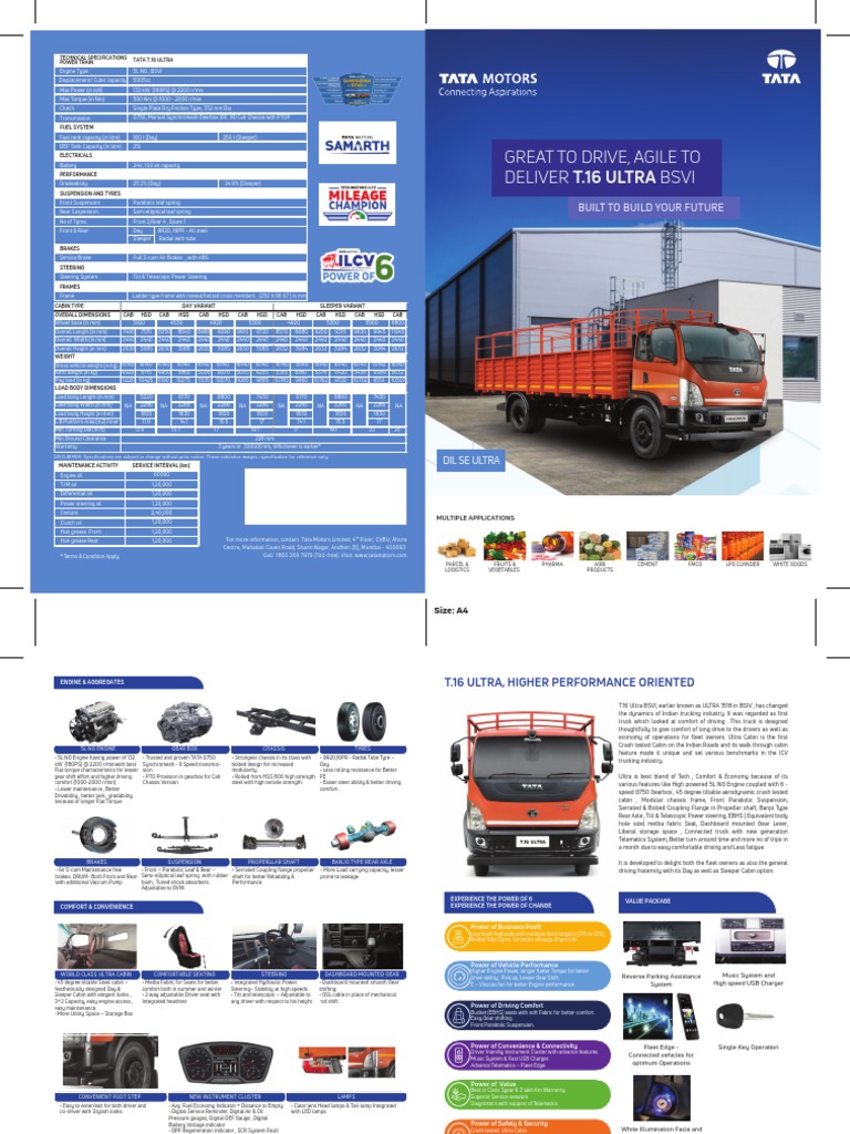 TATA T.16 ULTRA DAY Overview - Specs, Features & Images | PDF | Truck ...