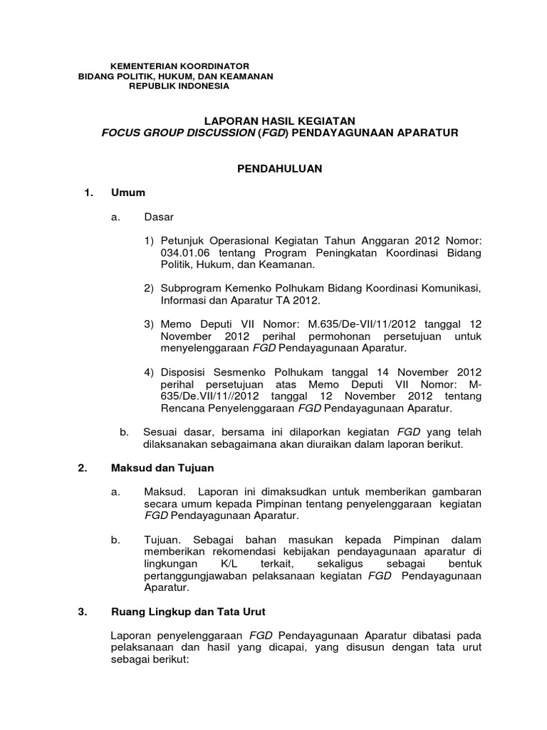 Laporan Hasil Kegiatan Focus Group Discussion (FGD) Pendayagunaan ...