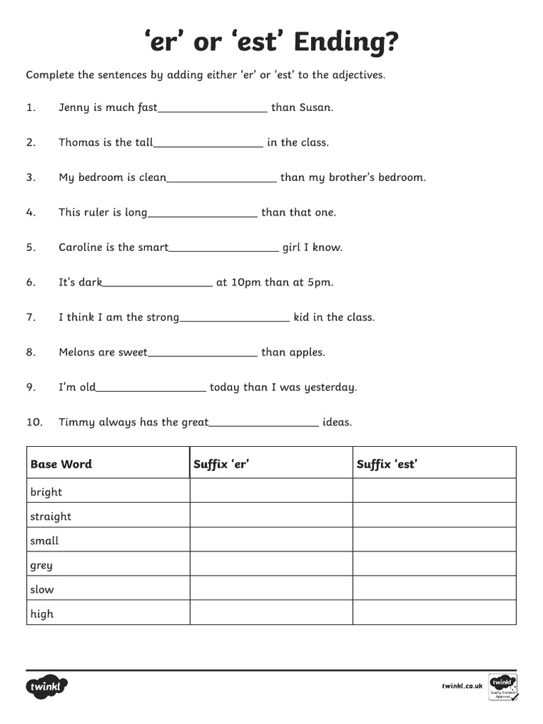 T2 E 210 Er or Est Worksheet Ver 2 | PDF