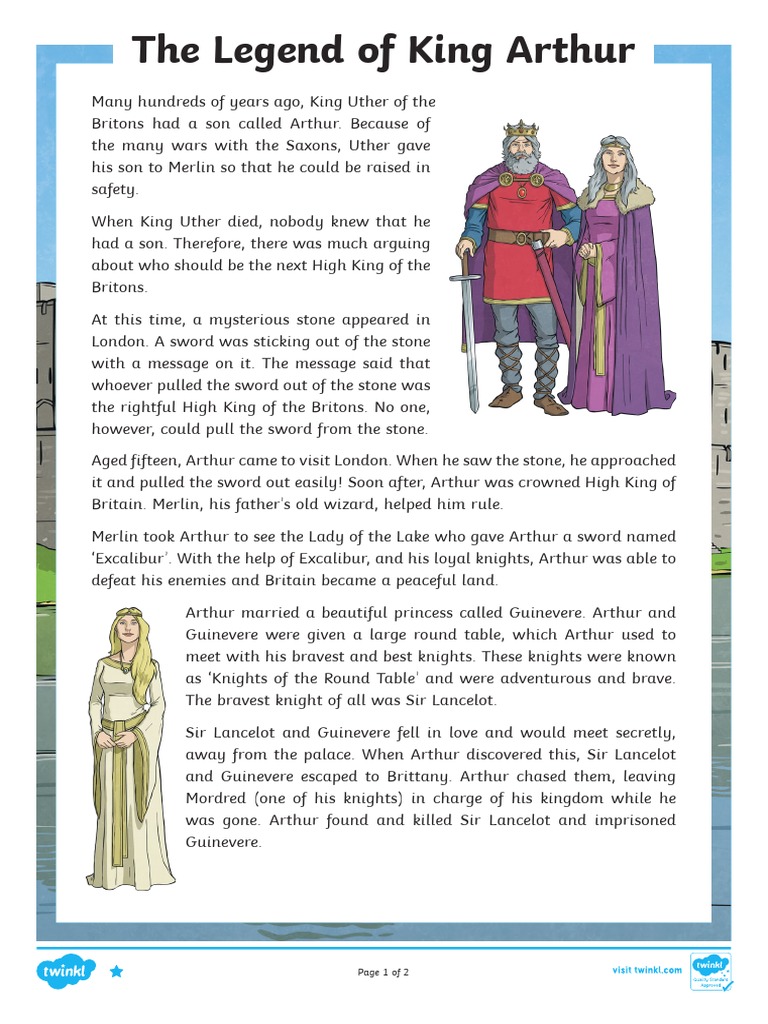 wl2 T 16676 The Legend of King Arthur Reading Comprehension Activity ...