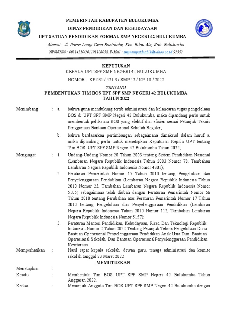 031 SK Tim Bos Tahun 2022 | PDF