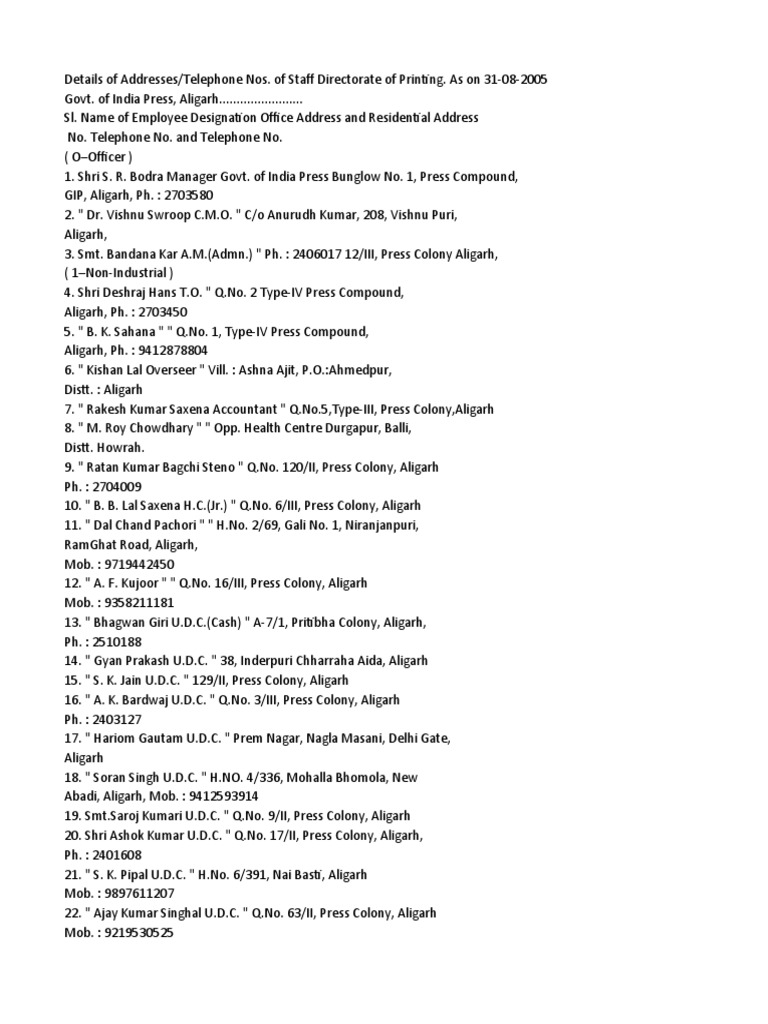 Aligarh Officers Directory | PDF | Sports & Recreation | Travel