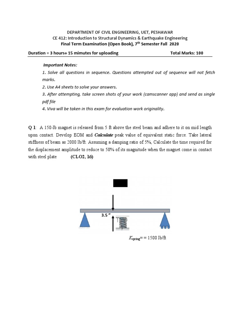 Final Term - Fall Introduction To Structural Dynamics & Earthquake ...