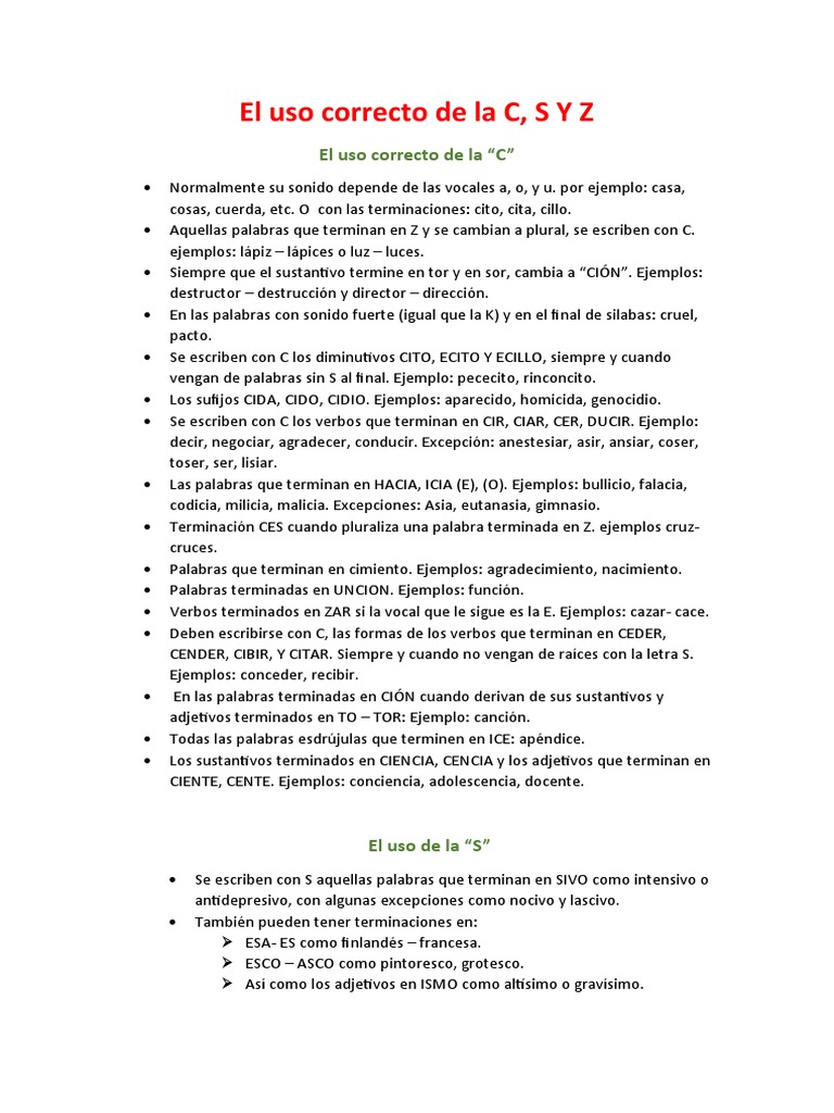 El Uso Correcto de La C, S y Z | PDF | Lengua española | Fonética