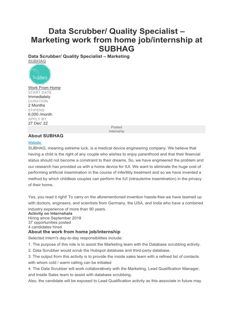 Data Scrubber Subhag | PDF | Internship | Job Hunting