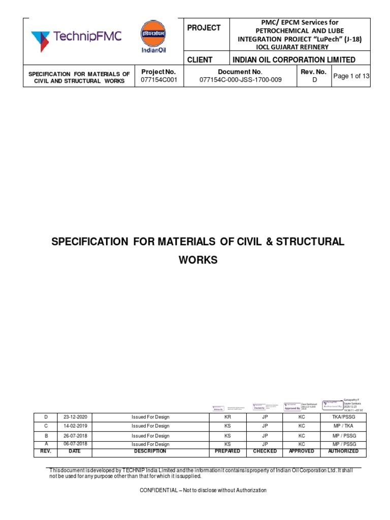 IOCL Gujarat Refinery Material Specs | PDF | Concrete | Asphalt