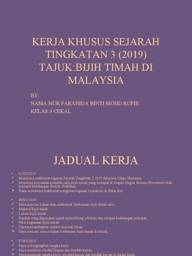 Kerja Khusus Sejarah Tingkatan 3 (2019) Farahida | PDF