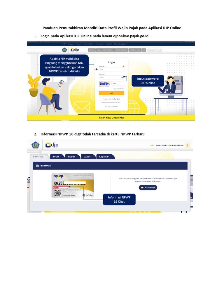 Panduan Pemutakhiran Mandiri Data Profil Wajib Pajak Pada Aplikasi DJP O... | PDF