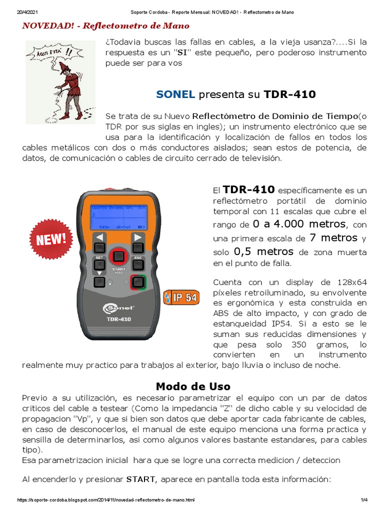 Reflectómetro TDR-410: Localiza Fallas en Cables | PDF | Ingenieria ...