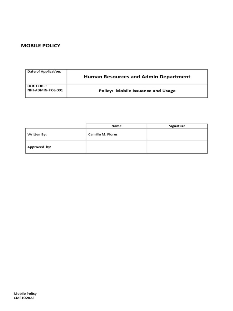 Mobile Policy | PDF | Mobile Phones | Employment