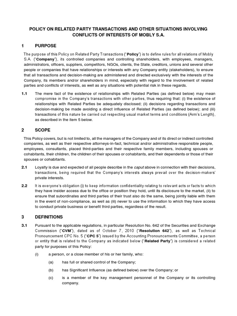 Related Party Transactions Policy | PDF | Board Of Directors | Audit ...