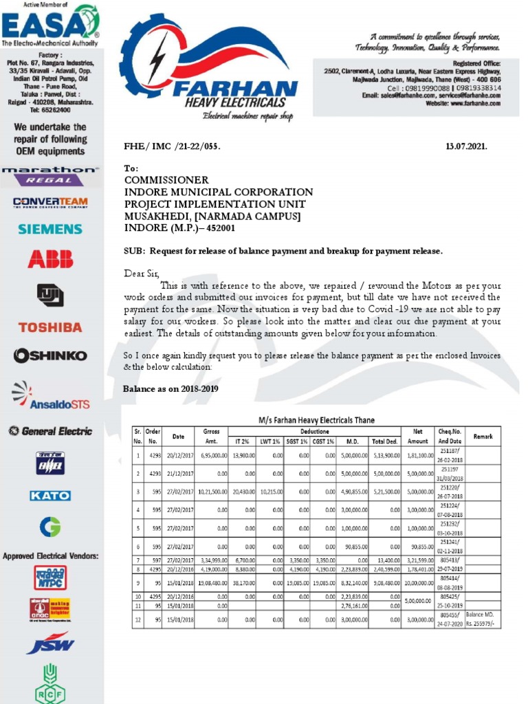 Balance Payment Release Letter IMC | PDF