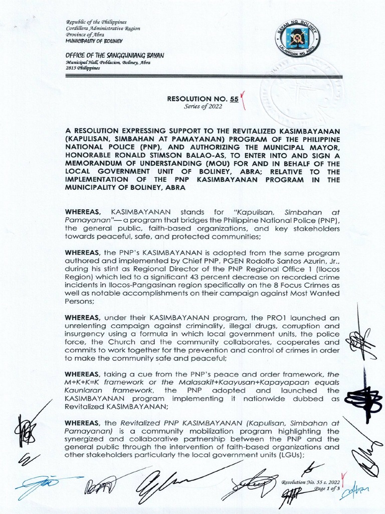 Reso 55 S 2022 - Reso Authorizing Lce Moa - PNP Kasimbayanan | PDF