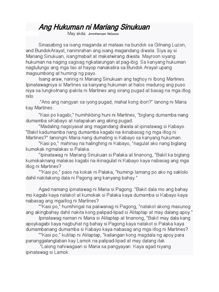 Ang Hukuman Ni Mariang Sinukuan Masining Na Pagbasa | PDF