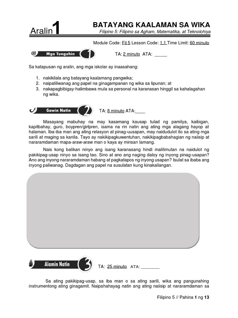 SLG-FIL5-LG1-Aralin 1.1 | PDF