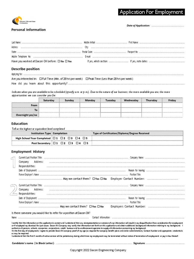 Job Application Form | PDF | Employment | Business