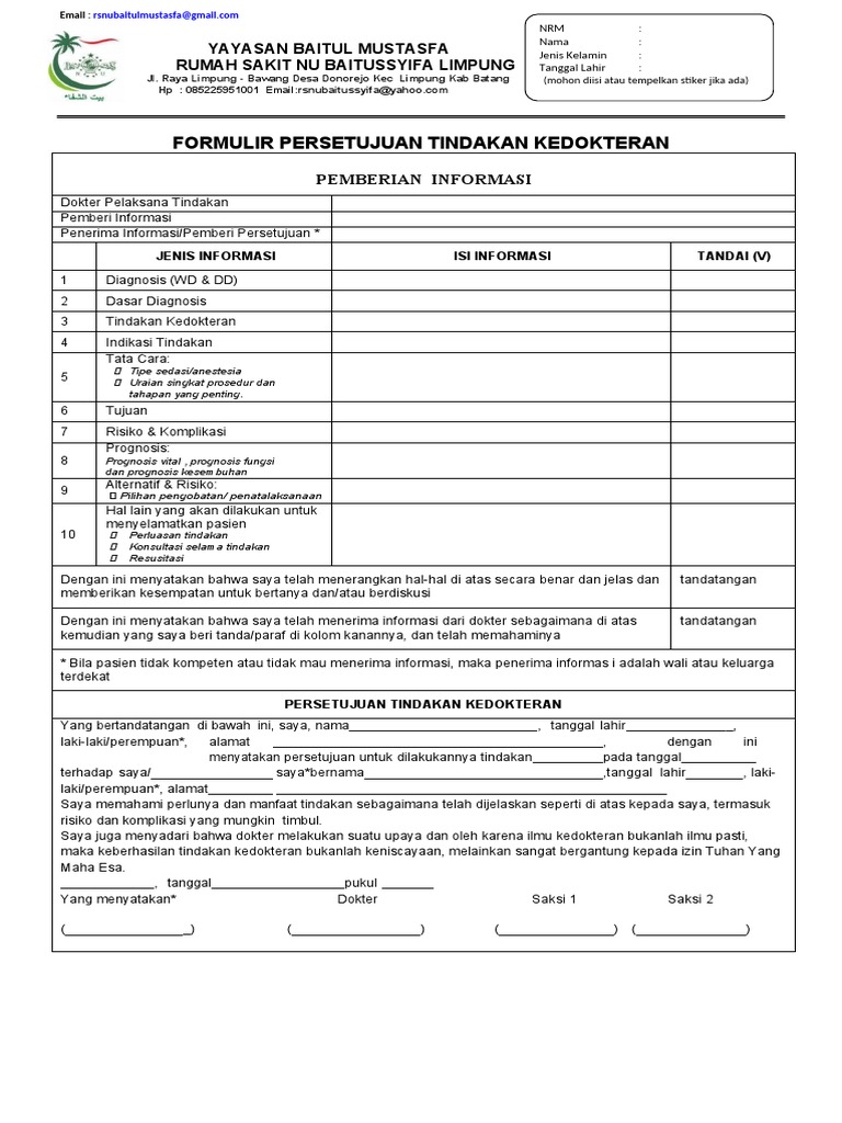 Formulir Persetujuan Tindakan Kedokteran 1 | PDF