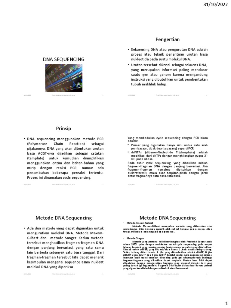 Metode Sanger dalam Sekuensing DNA | PDF