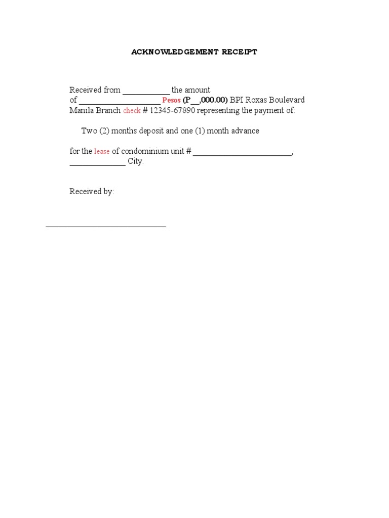 Rental Payment Acknowledgement Receipt | PDF | Finance & Money Management