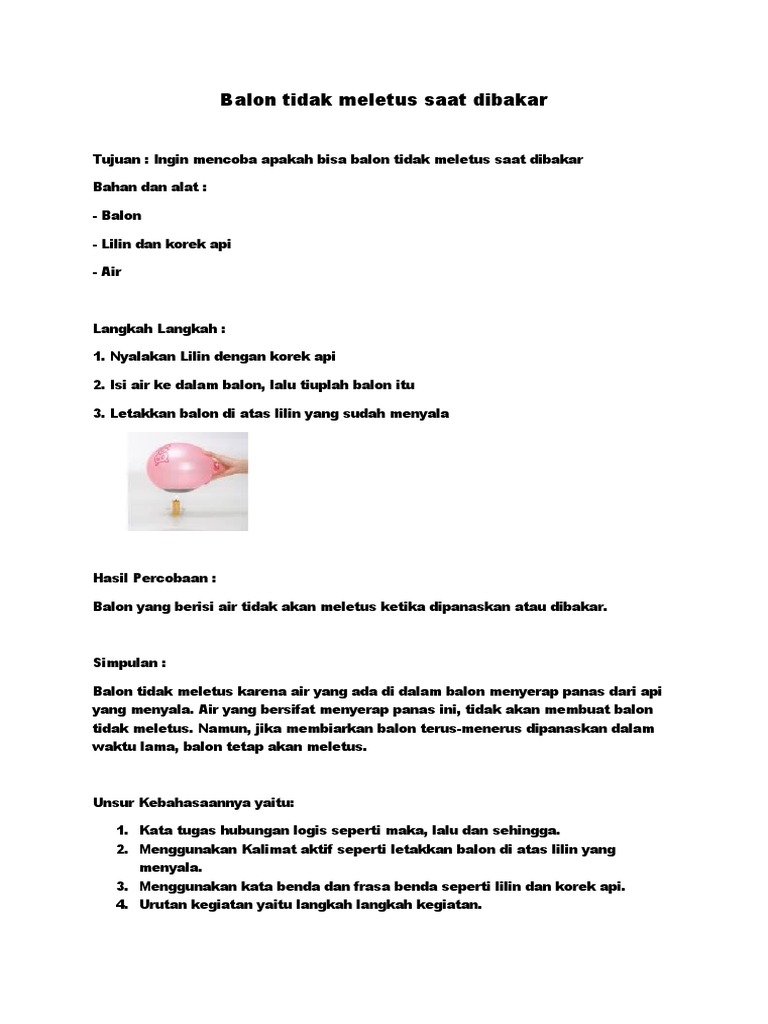 Balon Tidak Meletus Saat Dibakar | PDF