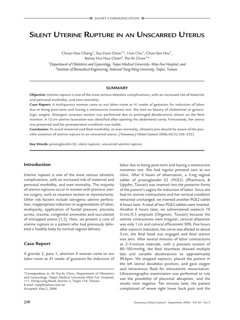 Silent Uterine Rupture in An Unscarred Uterus | PDF | Childbirth | Uterus