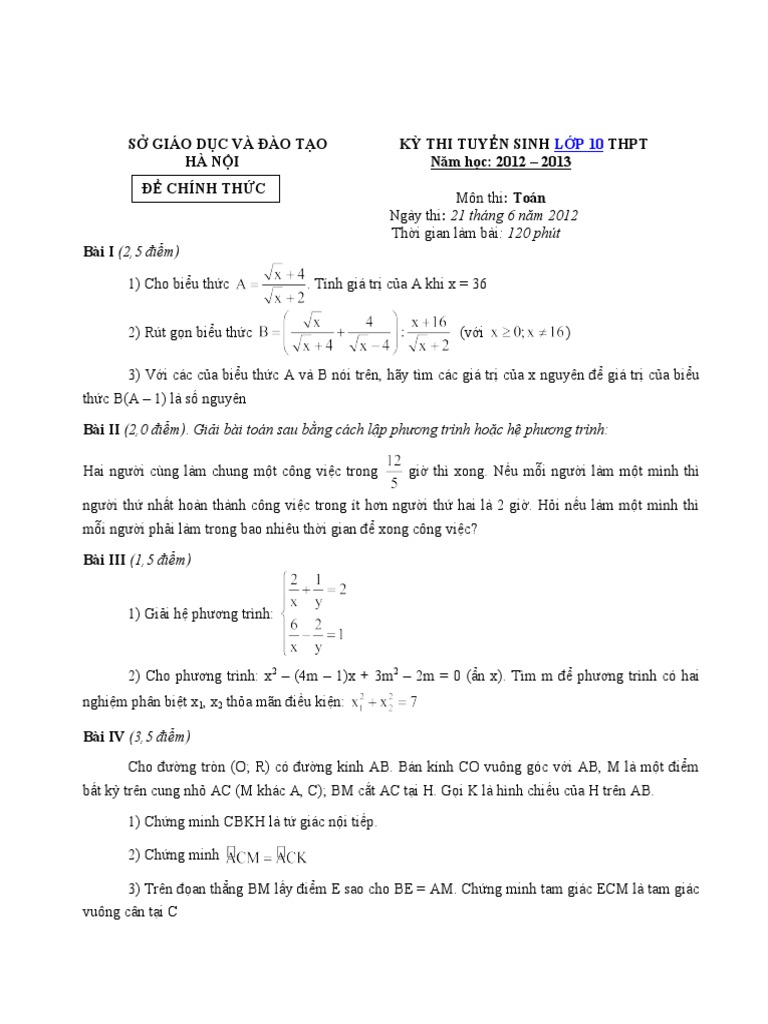 Tong Hop 63 de Thi Tuyen Sinh Vao Lop 10 | PDF