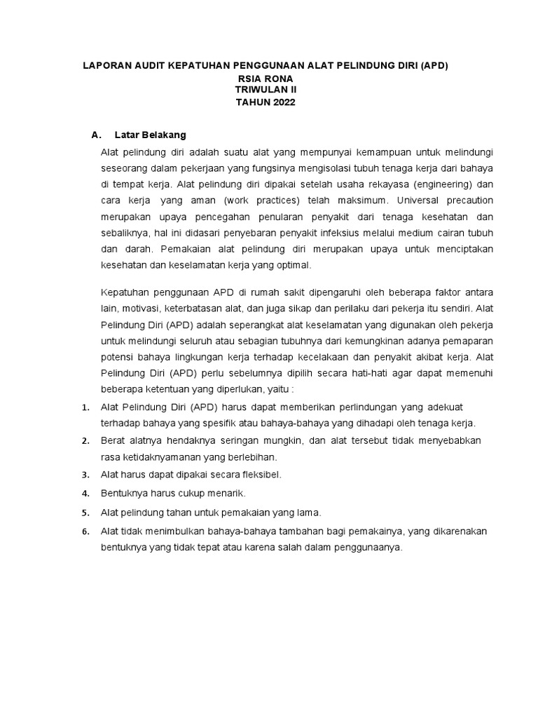 Laporan Audit Kepatuhan Apd Tahun 2022 | PDF