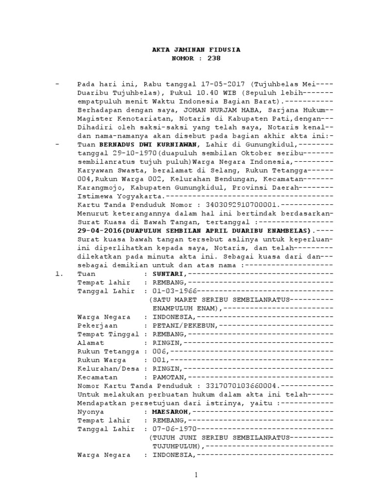 Akta Jaminan Fidusia NOMOR: 238 | PDF