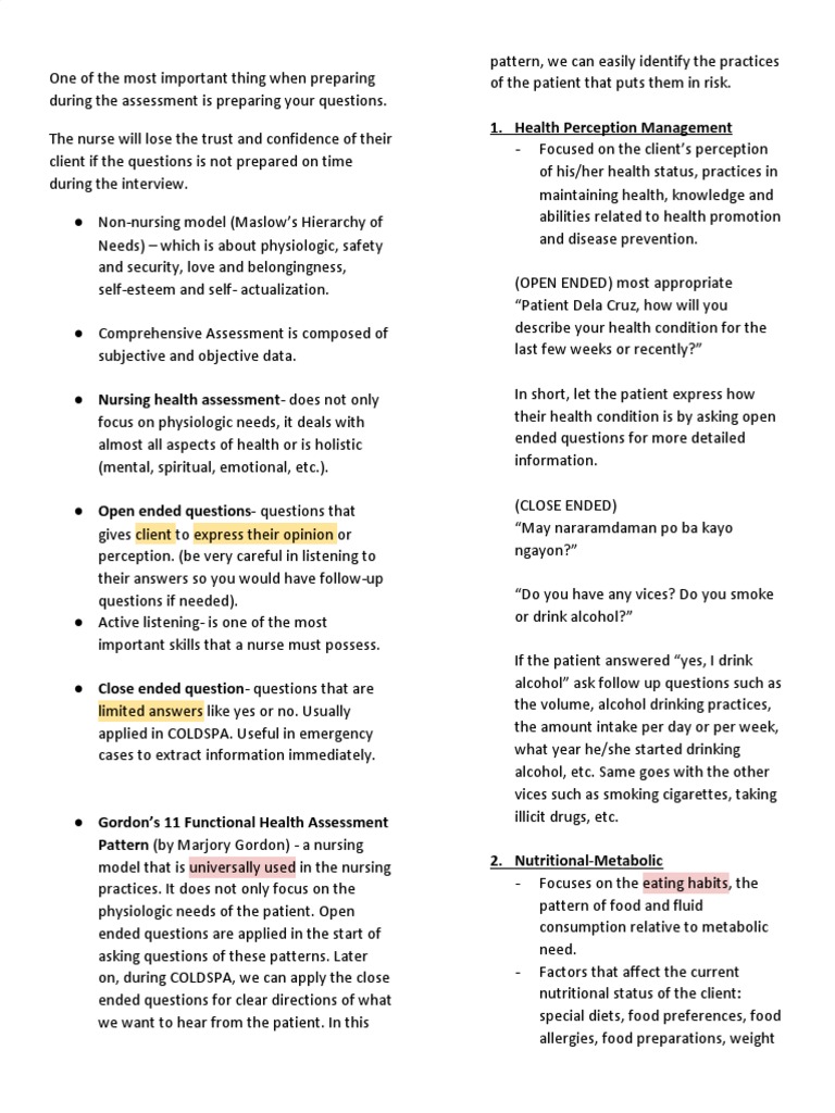 Health Assessment - Gordon's 11 Functional Health Patterns | PDF ...