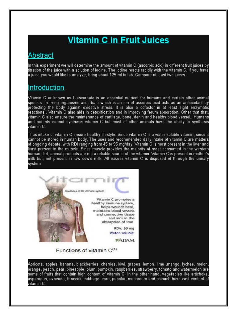Vitamin C in Fruit Juices | PDF | Vitamin C | Nutrition