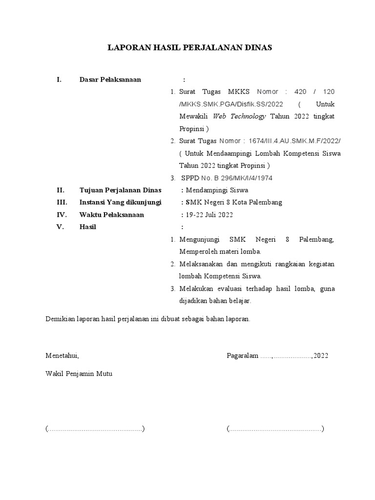 Laporan Hasil Perjalanan Dinas | PDF